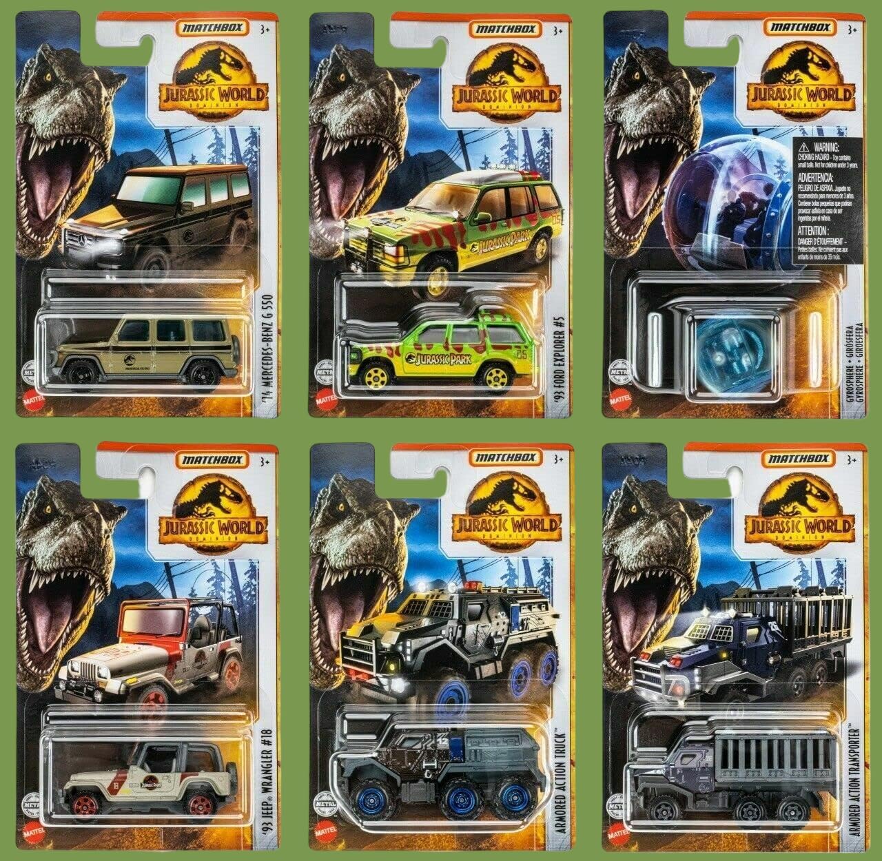 Matchbox Jurassic World Dominion Diecast Vehicles 2021 Set of 6 from Release FWM90-956M