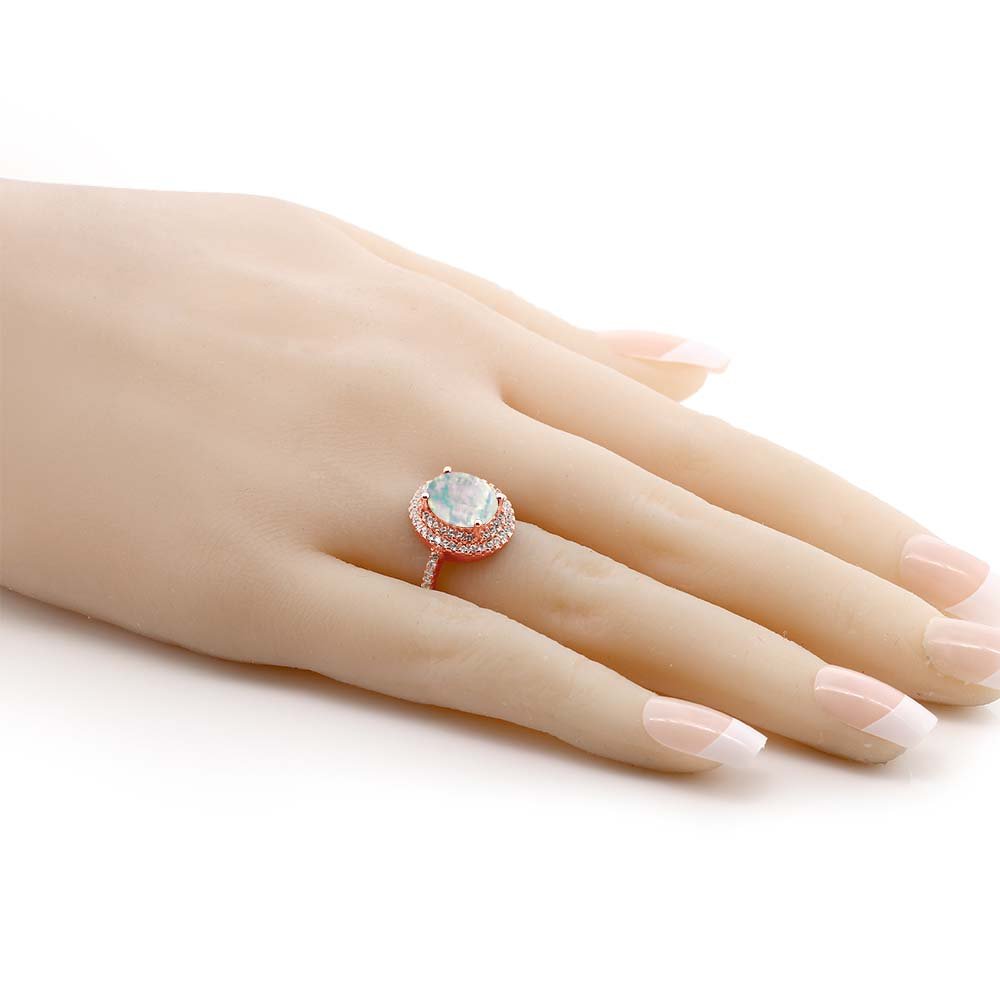 Gem Stone King 18K Yellow Gold Plated Silver Oval Cabochon White Simulated Opal Ring For Women (2.80 Cttw, Available In Size 5,6,7,8,9)