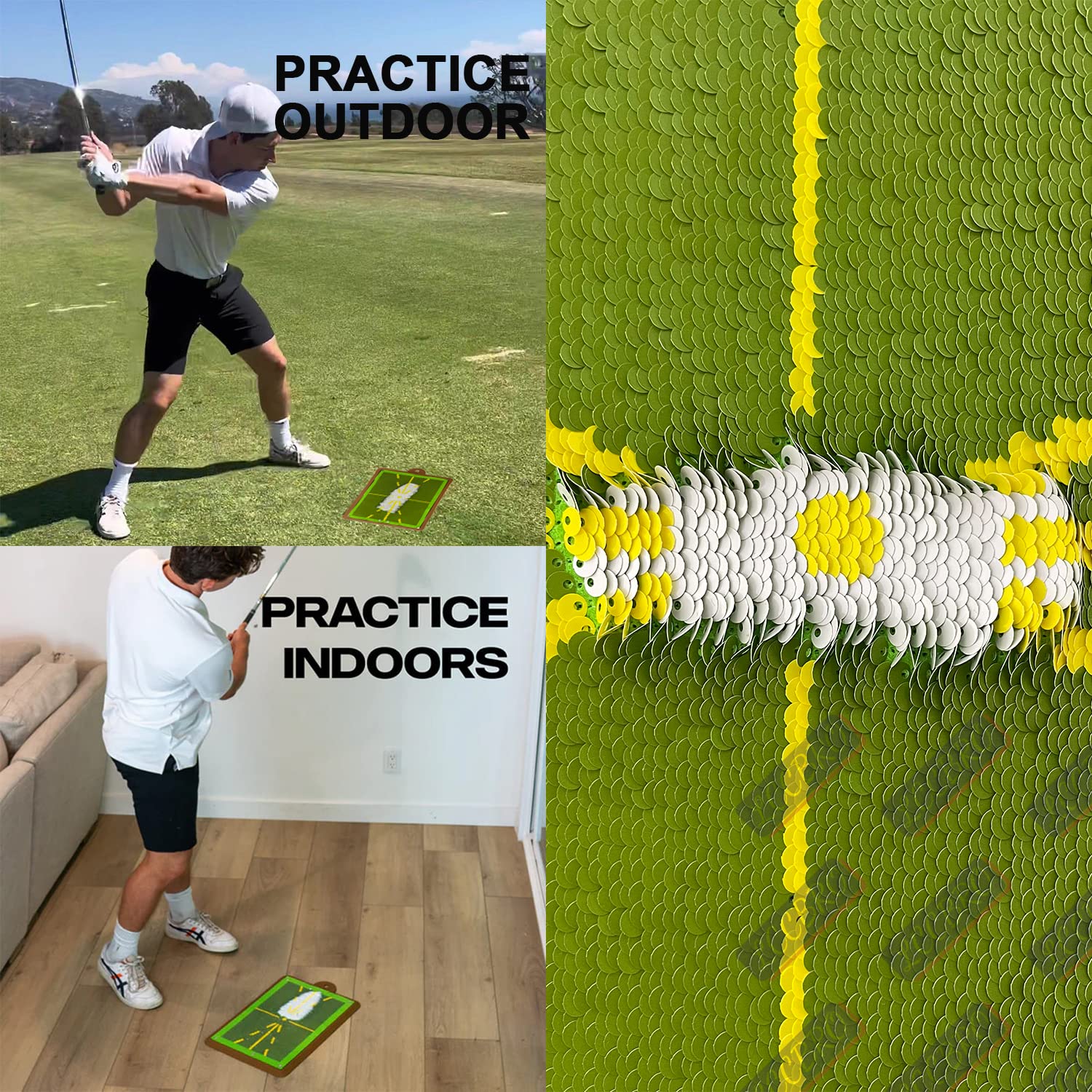 LCCBRO New Golf Training Mat for Swing Detection Batting with Base, Golf Swing Trainer Practice Mat Indoor Outdoor, Golf Swing Aids, 12x16 Inch (Green)