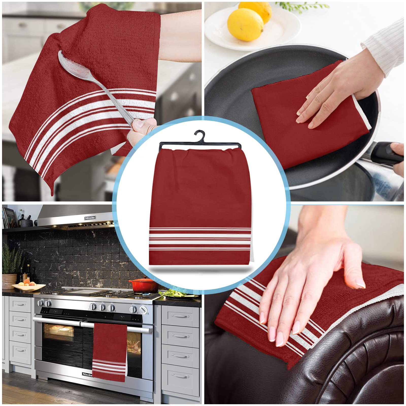Kitchen Towel Set, Red White Stripe Fast Drying Microfiber Kitchen Towels Dish Cloths, Tea Towels/Bar Towels/Hand Towels Country Farmhouse Modern Rustic (Set of 4, 18x28 Inch)