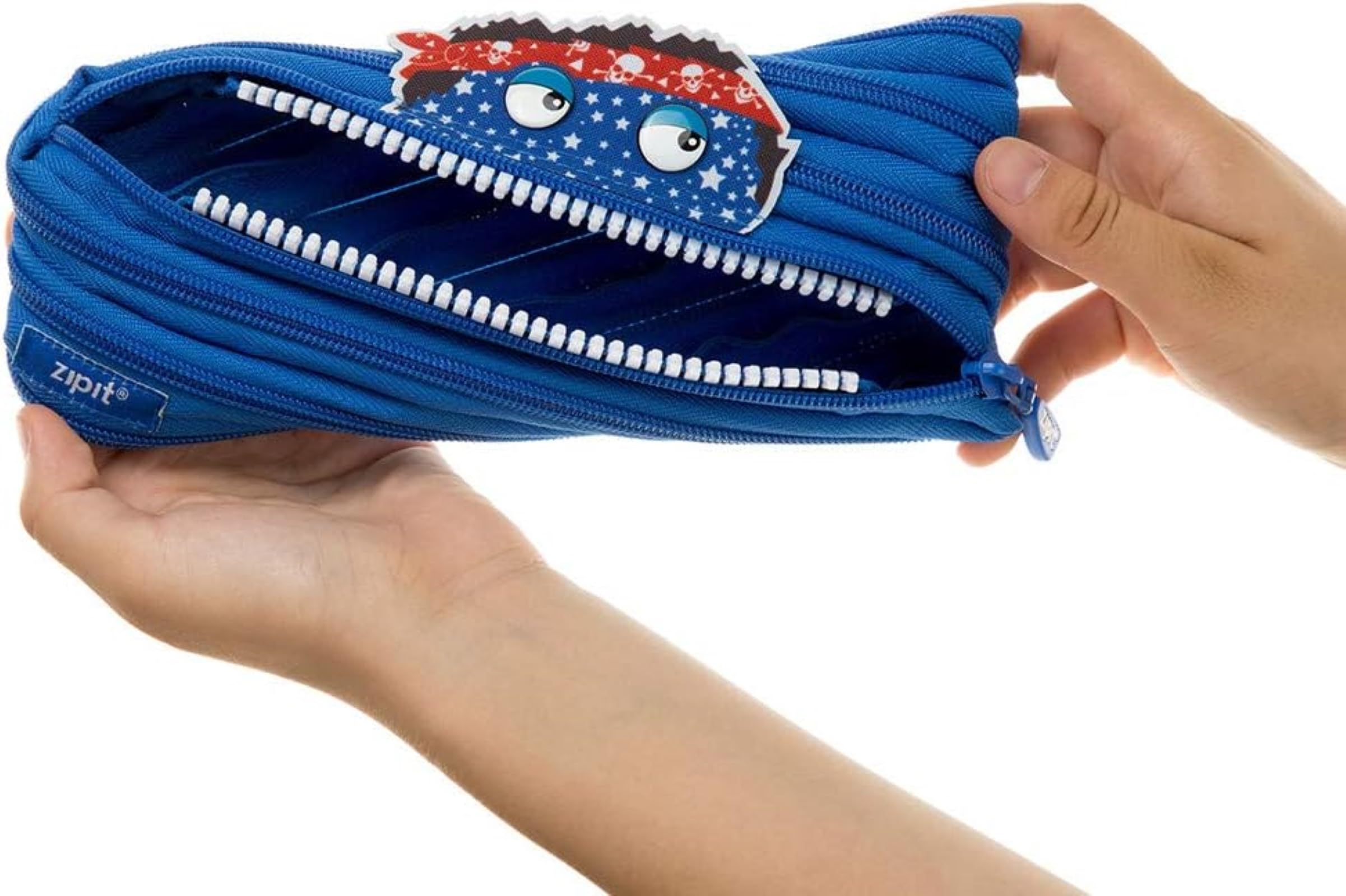 ZIPIT Monstar Pencil Case for Boys, Holds Up to 30 Pens, Machine Washable, Made of One Long Zipper! (Blue)