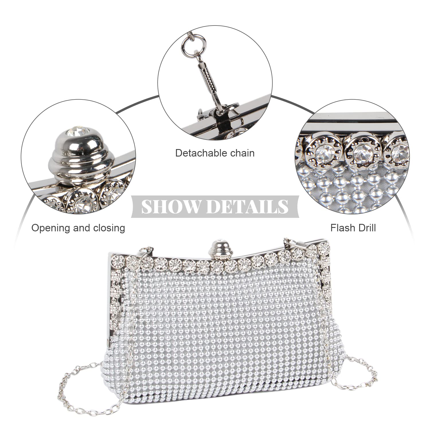 KUANG! Women’s Evening Clutch Rhinestone Purse Handbag Crystal Diamante Wedding Party Shoulder Bags