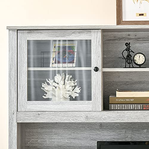HOMCOM L-Shaped Desk with Hutch, Computer Desk with Drawers, Home Office Corner Desk Study Workstation Table with Storage Cabinets Shelves, Grey