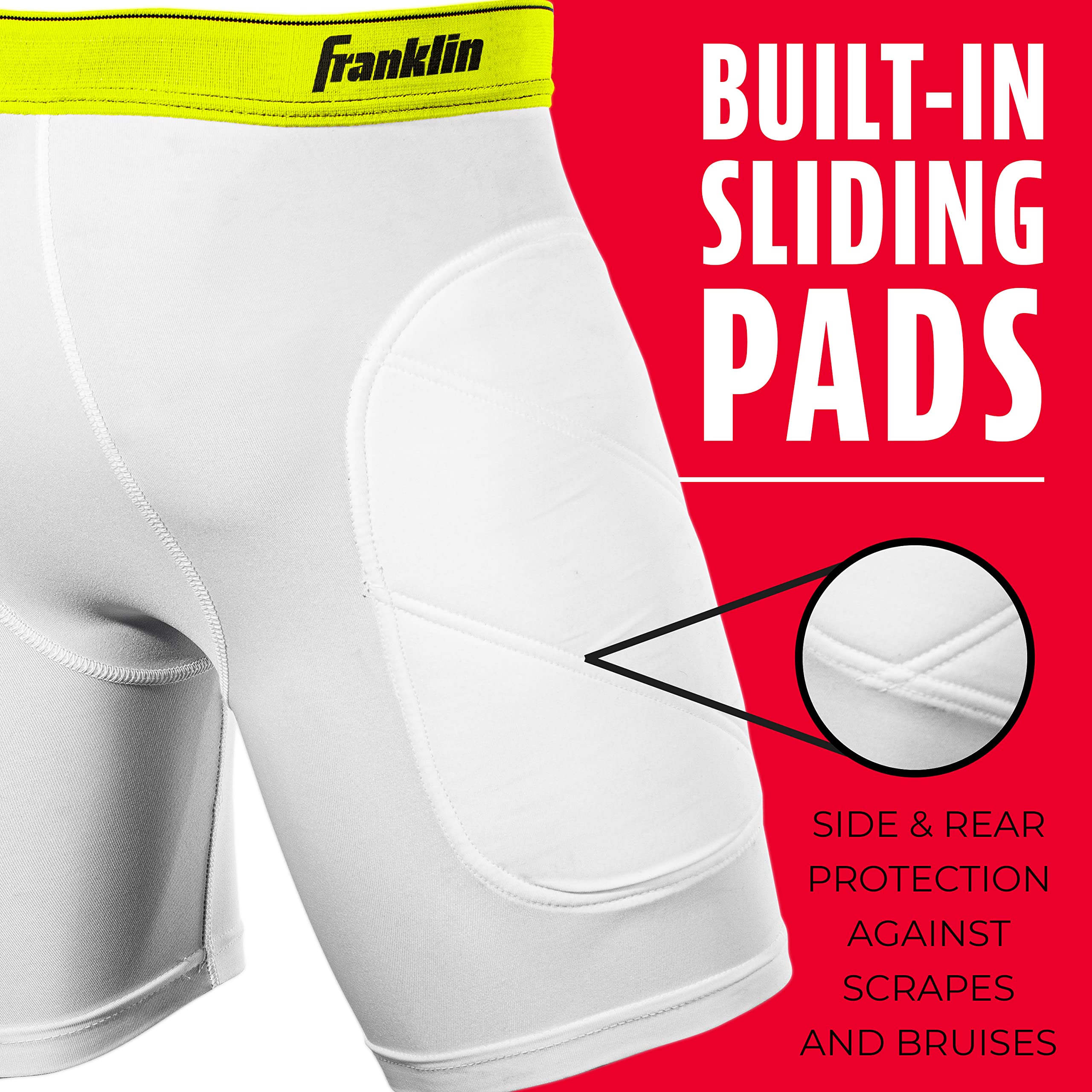 Franklin Sports Boys' Standard Sliding Shorts Youth, White/Optic, Small