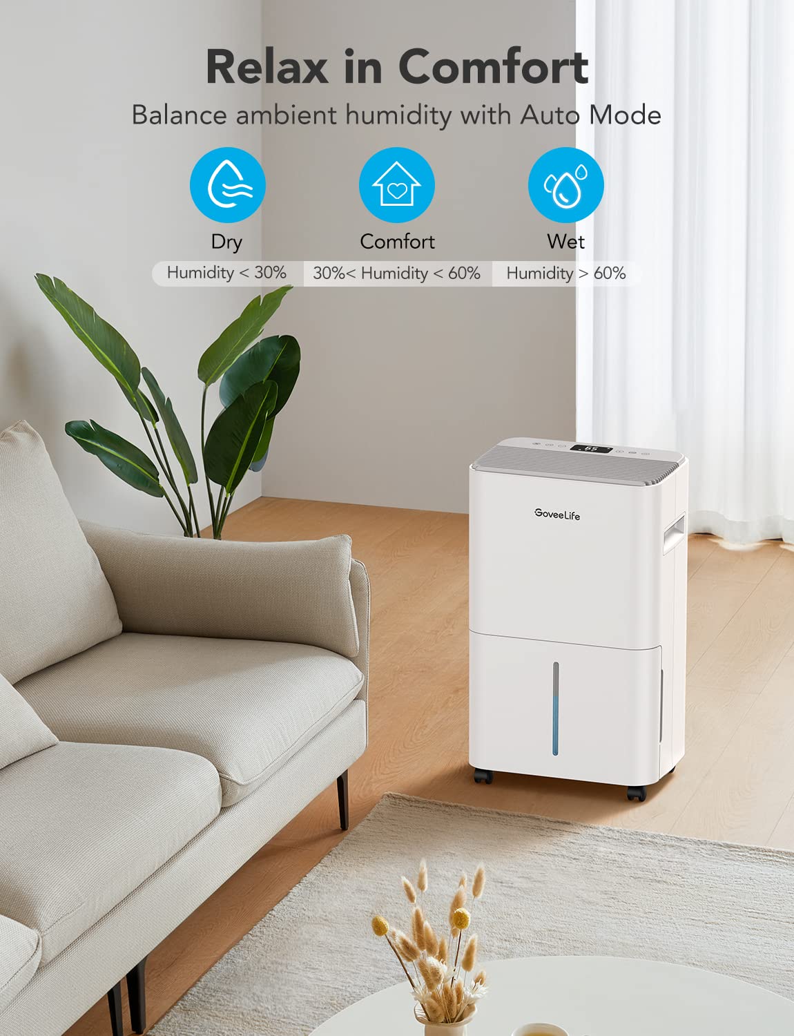 GoveeLife Smart Dehumidifier for Basement Upgraded, Max 50 Pint Energy Star Certified WIFI with Drain Hose Continuous Drainage, Remote Control Dehumidifiers Home, Bathroom, Closet