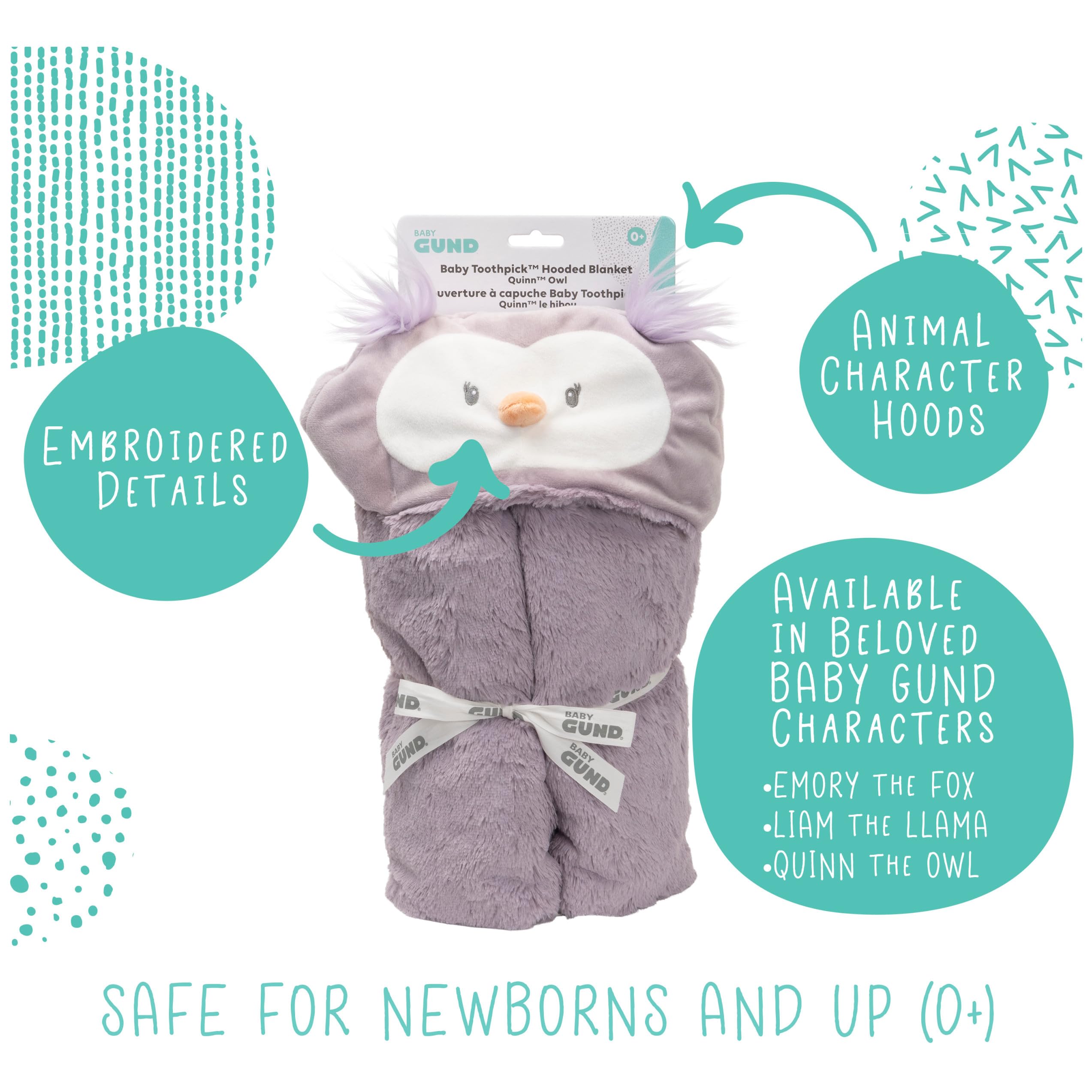 GUND Baby Lil’ Luvs Hooded Blanket, Quinn Owl, Ultra Soft Plush Security Blanket for Babies and Newborns