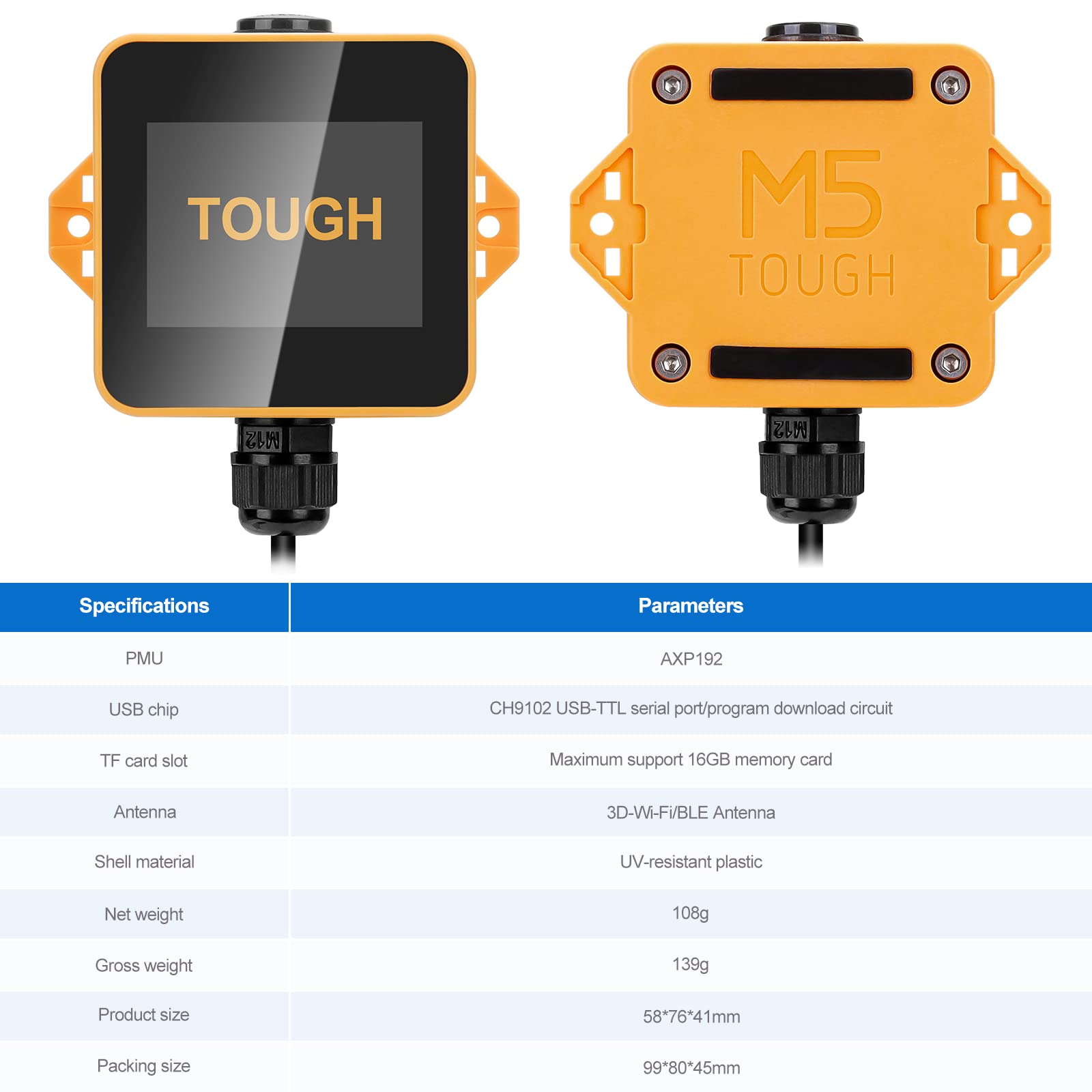 M5Stack Tough ESP32 IoT Development Board Kit Waterproof LCD Display Built-in Bluetooth WiFi with Dual Core 32-bit 240Mhz 16M Flash 8M PSRAM for a rduino UIFlow ESP-IDF