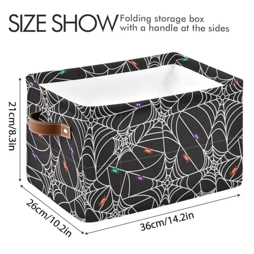 Halloween Spiders Web Storage Basket Bins Decorative Toy Organizer Bins Laundry Hamper Baskets with Handles for Bedroom Office Clothes Pet Nursery Living Room,1 pcs
