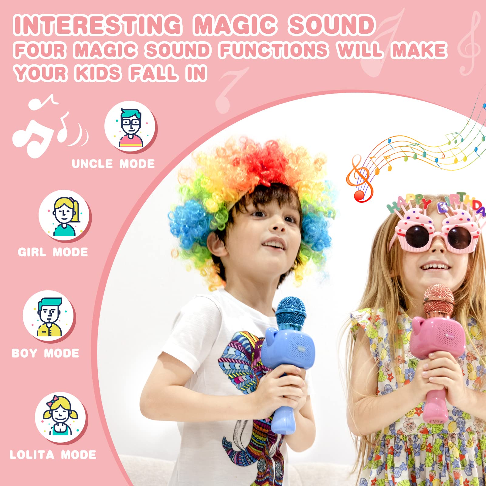 HOMILY Karaoke Wireless Microphone for Kids Magic Sound Function Portable Bluetooth Microphone Handheld Microphone Speaker Gifts for 5 Year Old Girls