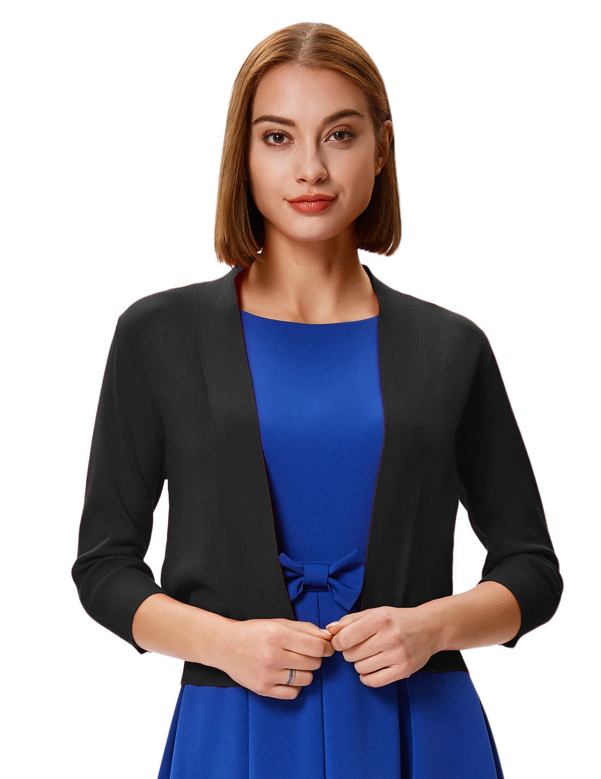 GRACE KARIN Office Cropped Knitting Jacket for Dress (XXL,Black&Ivory,2 Pack)