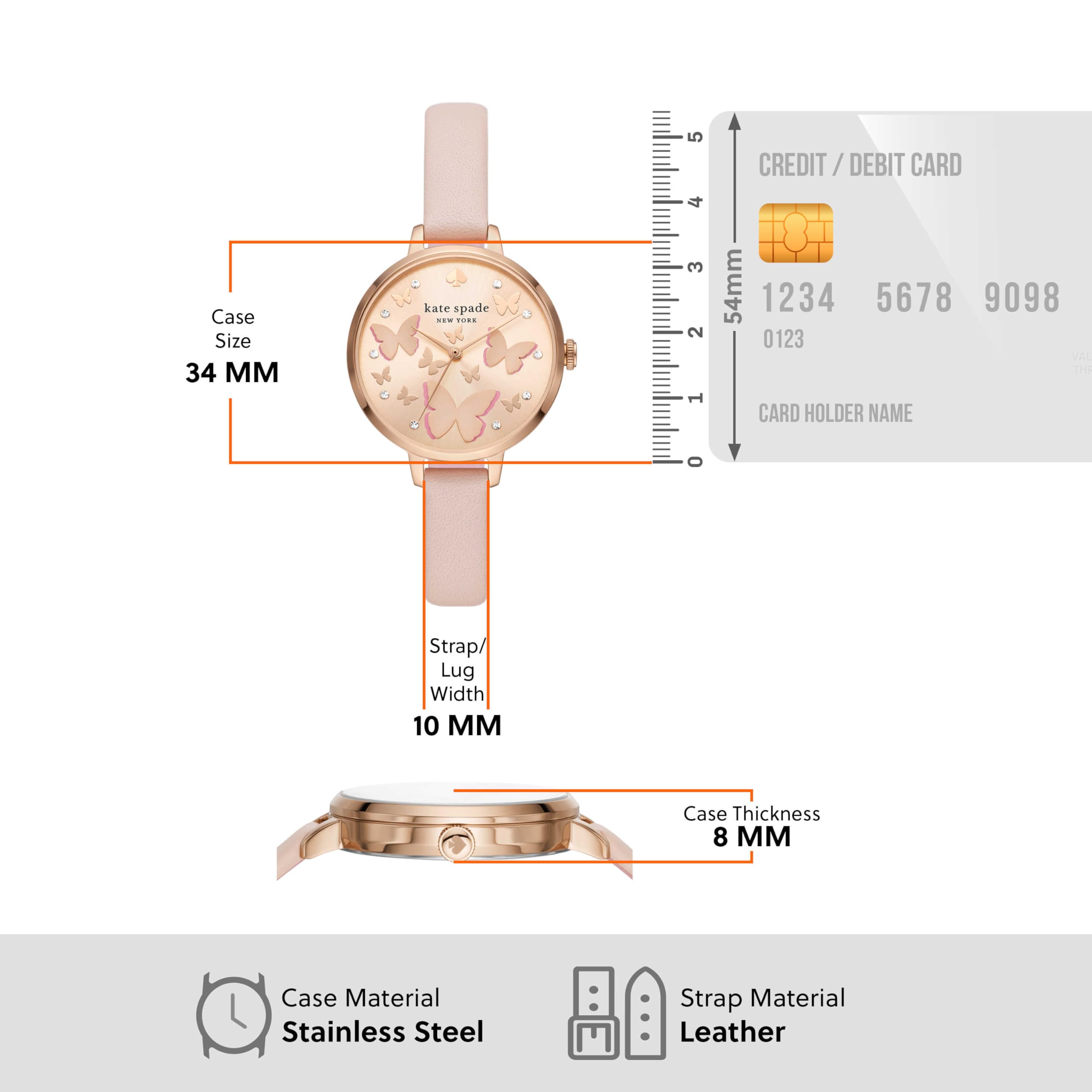 kate spade new york metro three-hand pink leather watch (Model: KSW1733)
