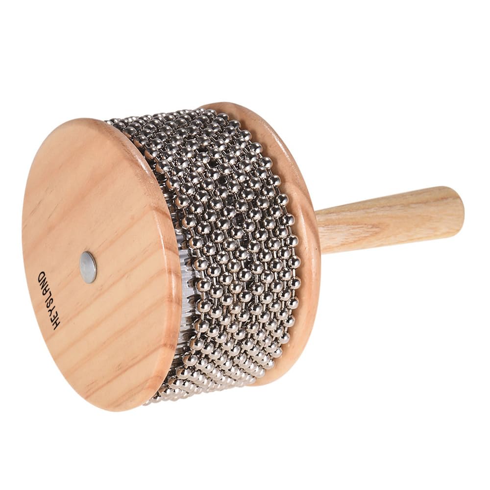Heysland Wooden Cabasa Percussion Musical Instrument Metal Beaded Chain and Cylinder Pop Hand Shaker for Band Music Education 4.5in HL01B