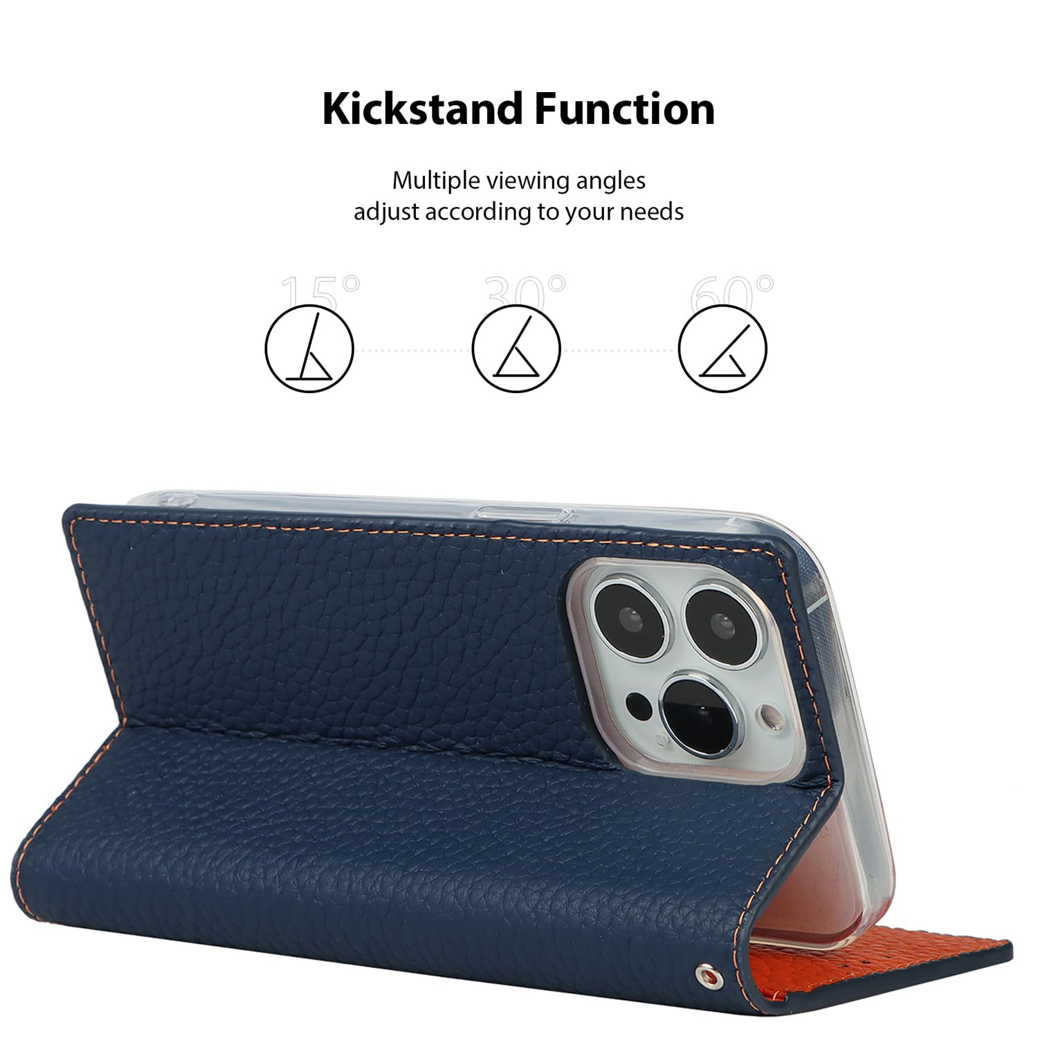 Havaya for iPhone 15 Pro Max leather case iPhone 15 Pro Max wallet case with Card Holder Flip Folio Genuine Leather cover with credit card slots for men and women-Deep blue Phone Case