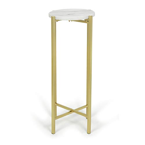 Urban Shop White Marble Collapsible Side Accent Drink Table with Gold Metal Legs, β8.5 in x 8.5 in x 22.5 in