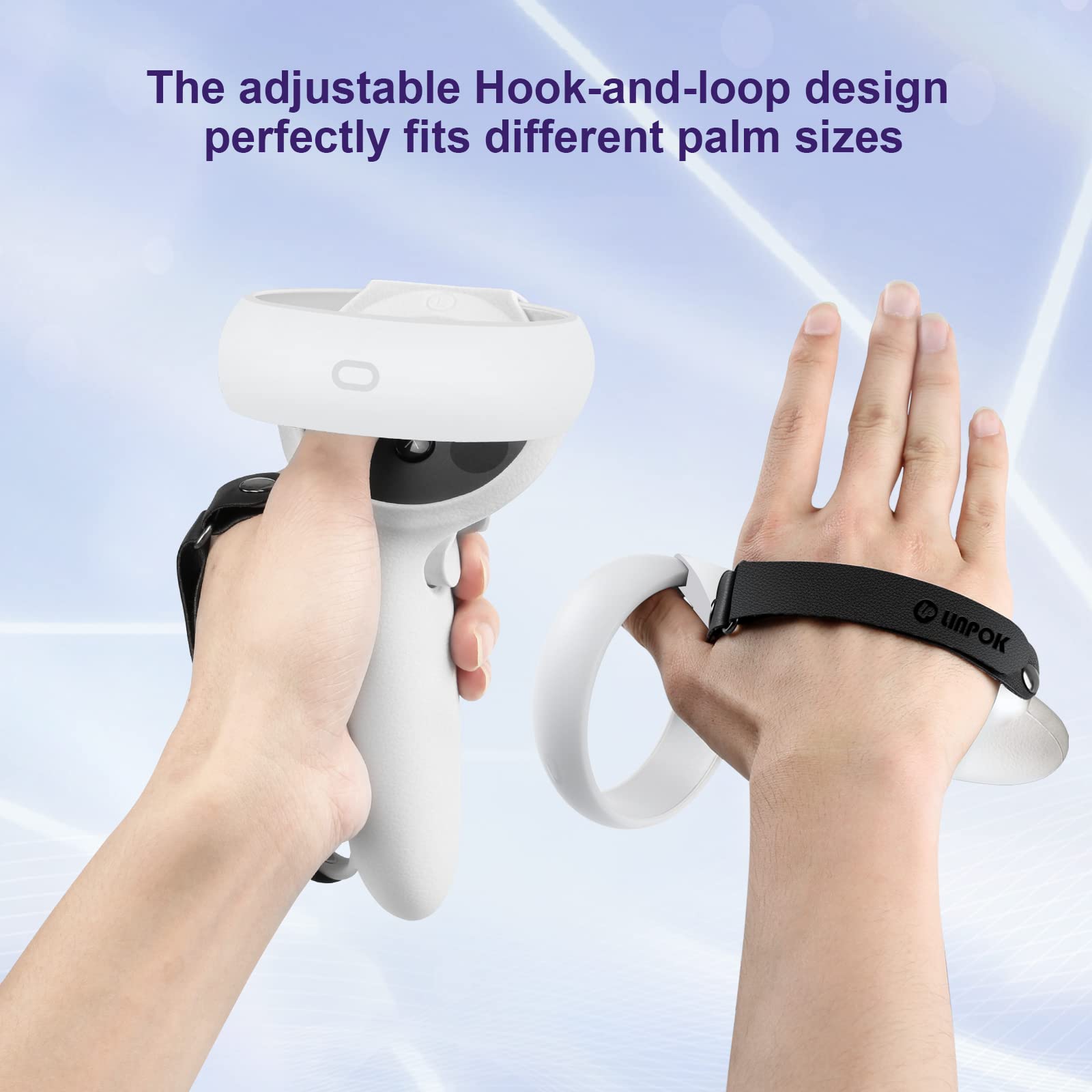 LINPOK Controller Grip Cover Compatible with Oculus/Meta Quest 2 Accessories, Adjustable with Knuckle Straps, Anti-Throw Handle Protector for Controller, Suitable for Large Hands