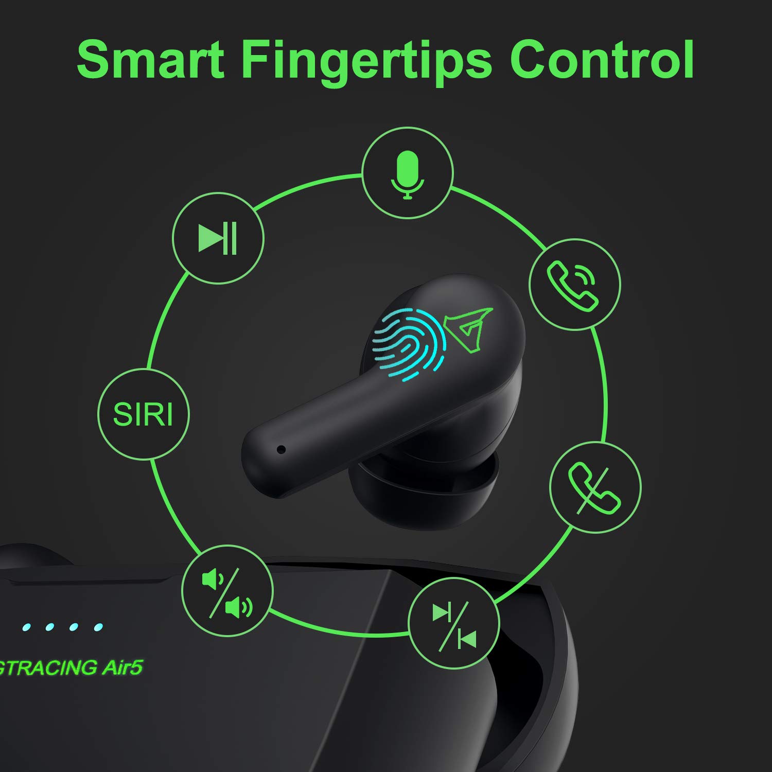 GTRACING Wireless Earbuds with Charging Case Stereo Headphones Bluetooth 5.0 Earbuds with Microphone Premium Sound with Deep Bass for Sport Black