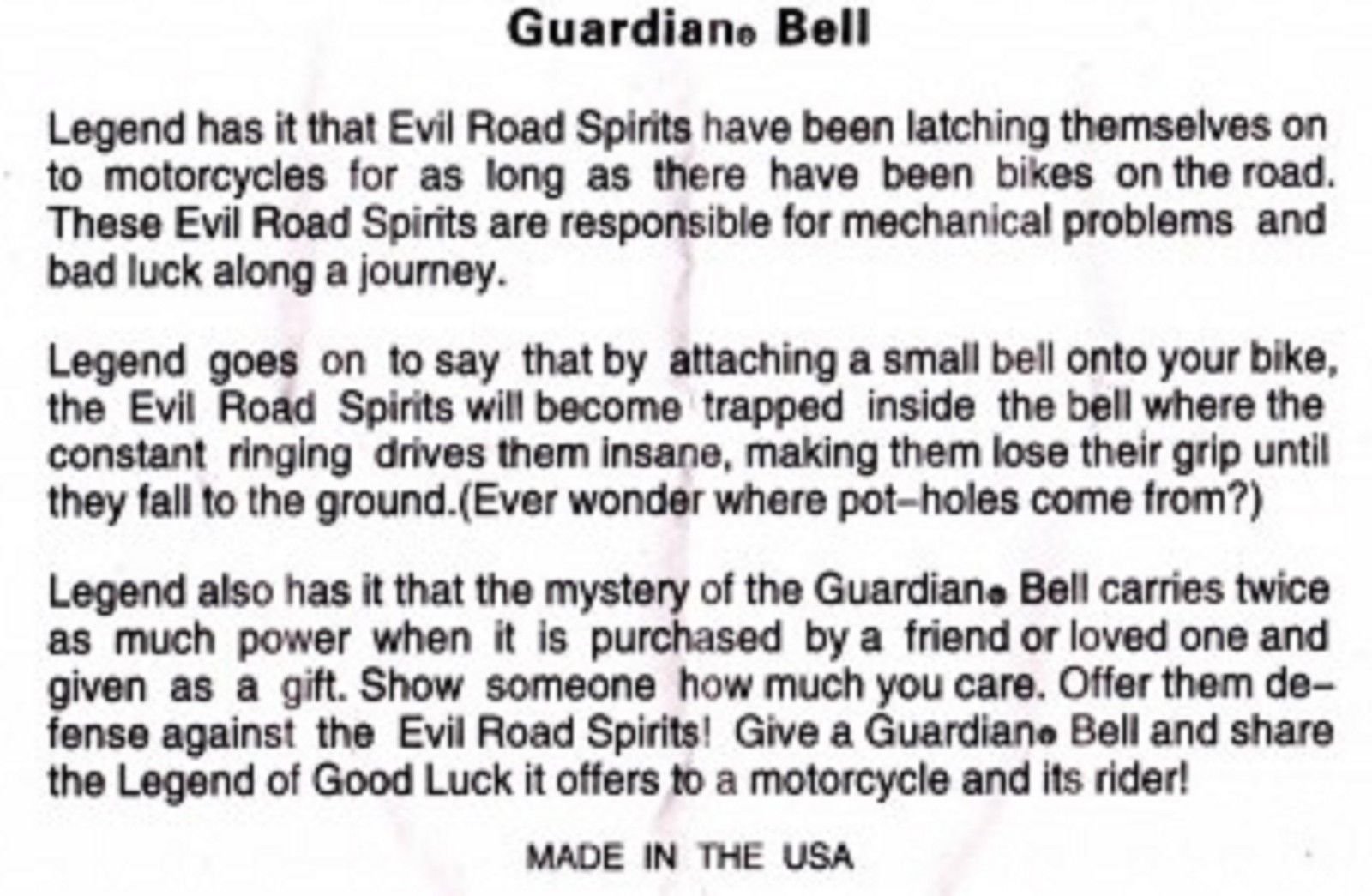 Guardian Bell Guitar Complete Motorcycle KIT W/Hanger & Wristband