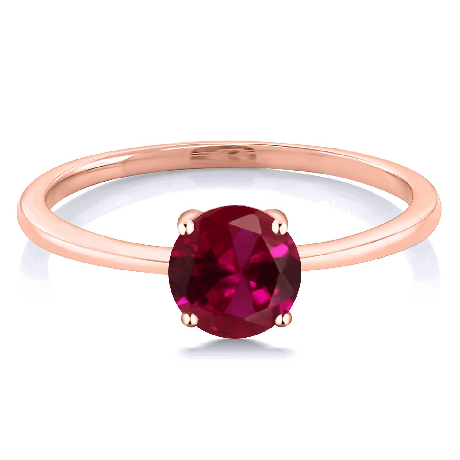 Gem Stone King 10K Rose Gold Red Created Ruby Solitaire Engagement Ring For Women (1.00 Cttw, Round 6MM, Gemstone July Birthstone, Size 6)