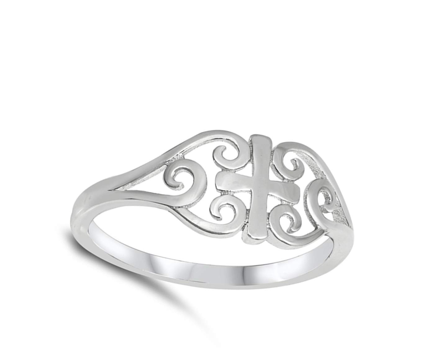 High Polish Celtic Heart Cross Filigree Ring 925 Sterling Silver Band Size 7
