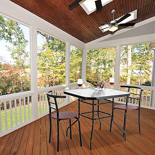 VINGLI Glass Patio Table with Umbrella Hole, 32" Square Outdoor Dining Table Steel Tempered Glass Patio Table Outdoor Table for Balcony Garden Deck