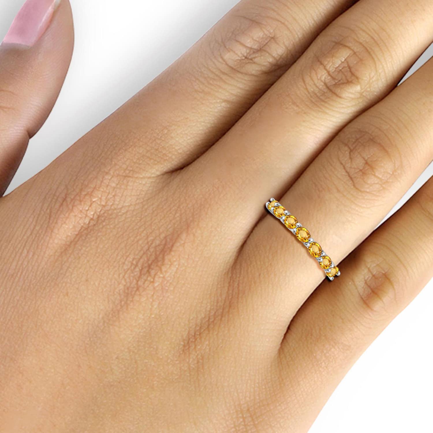 JEWELEXCESS Citrine Ring β Stunning Sterling Silver Ring with 1.25 Carat T.G.W. Citrine - Elegant 7-Stone Ring Design - Hypoallergenic Sterling Silver