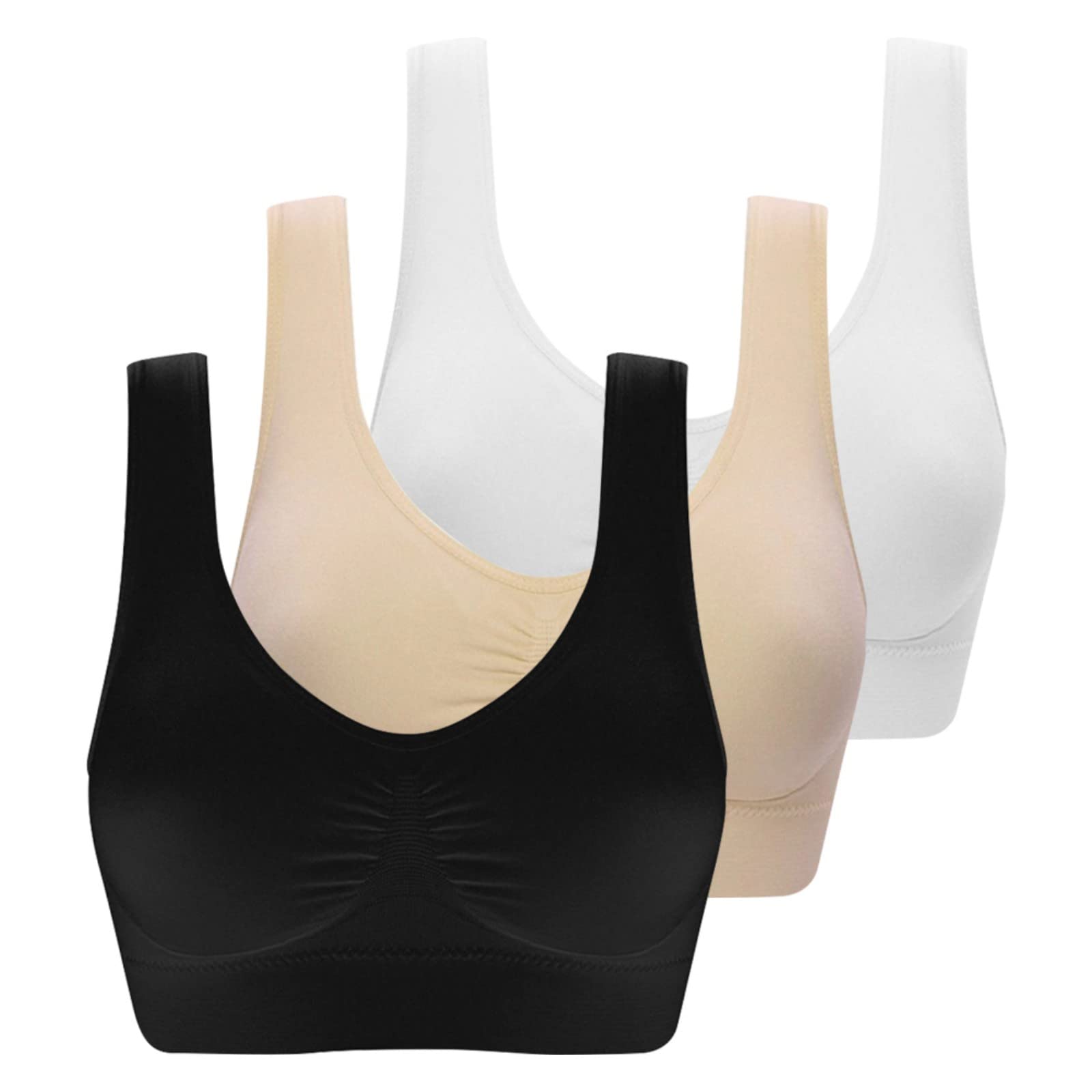 KOERIM 3 Pack Women Wire-Free Sports Bra Seamless Adjustable Running Workout Yoga Bra Breathable