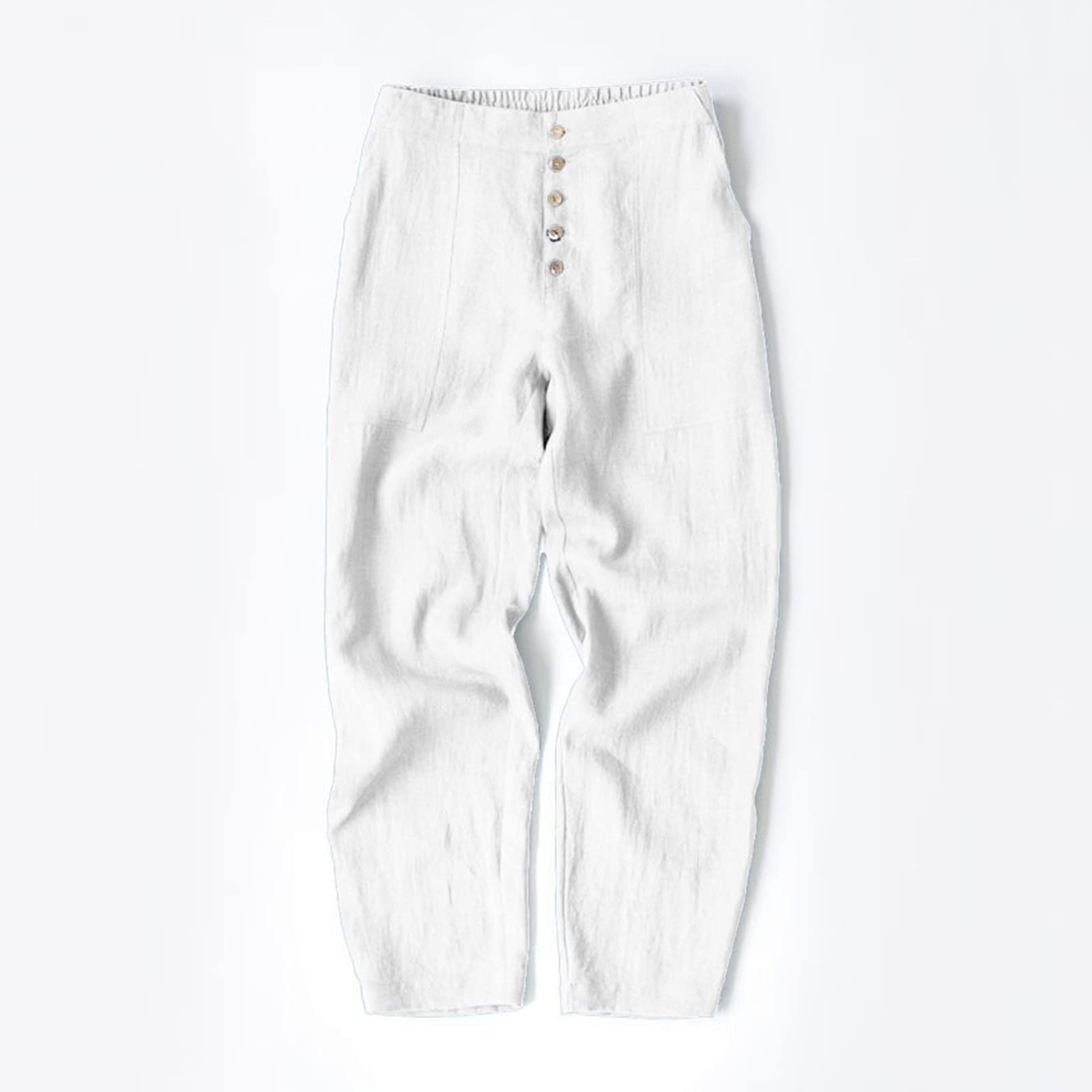 Mackneog Crop Lightweight Women's Printed Linen Capri Pants Loose Fit Casual Loose Womens Pull On Capri Cotton Loose Fitting White