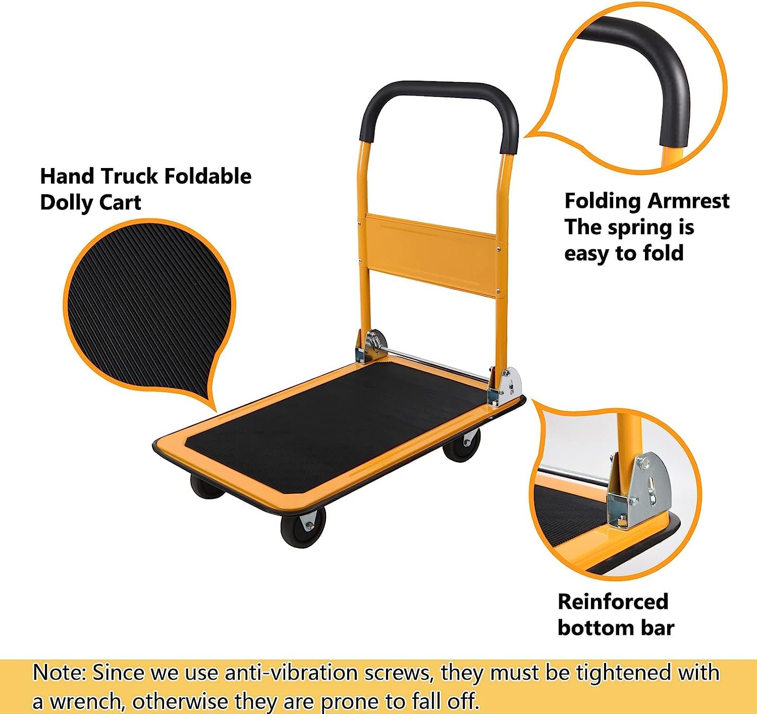 LEADALLWAY Foldable Push Cart Platform Cart 330lbs Capacity Yellow and White
