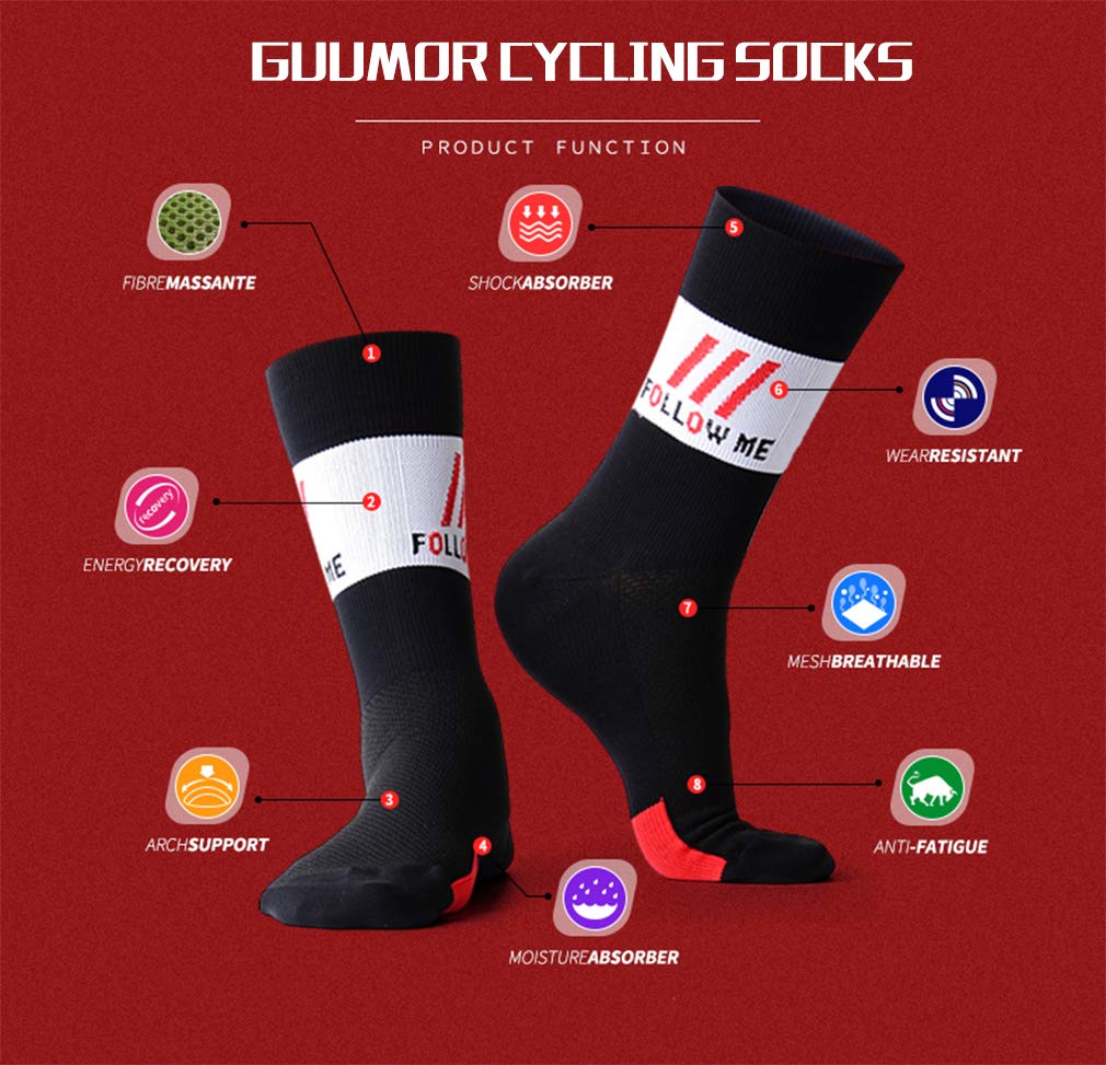 GUUMOR Cycling Socks for Mens Moisture Wicking Snug Compression Running Socks 4 Pack L/XL