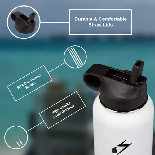 Hydro Energy Straw Lid for Hydro Flask Wide Mouth Water Bottle, 2 Straws and a Straw Brush Included (BPA Free, Leak Proof, Sweat Free) (White)