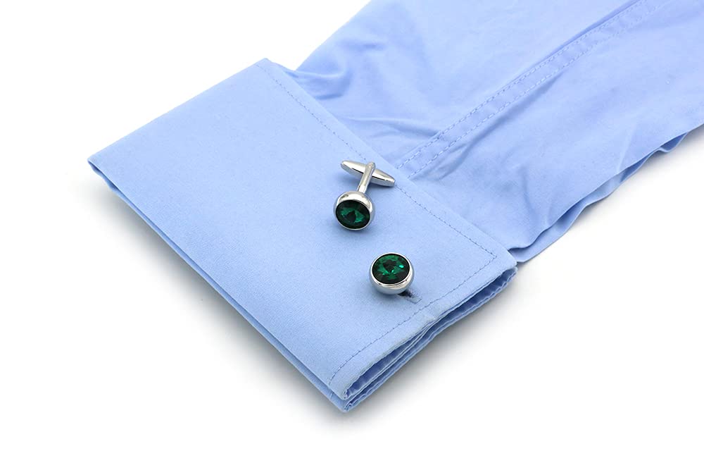 iGame Men's Luxury Crystal Cufflinks Green Color Stone Quality Wedding Cuff Links with Gift Box