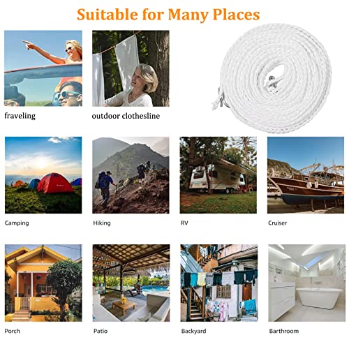 Windproof Clothesline,Travel Clothesline, Camping Clothesline, Durable Travel Clothes Line Rope, Portable Clothes Drying Line, Suitable for Outdoor and Indoor(White)