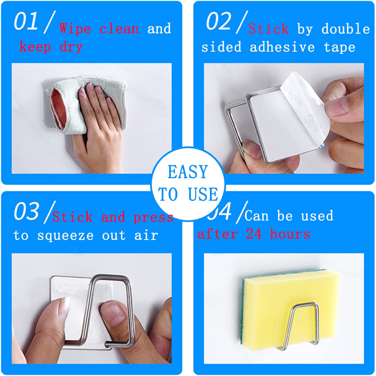 LYART 4Pcs Premium Sink Sponge Holder for Kitchen Sink Caddy Brush - SUS304 Stainless Steel Waterproof Rustproof Quick Drying Strong Self Adhesive (1. Silver X 4Pcs)