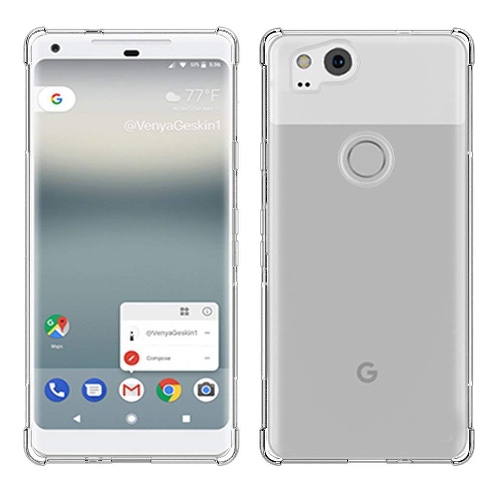 Google Pixel 2 Shock Proof Case with 4 Reinforced Corner Cushions Soft TPU Silicone Shock Absorption Bumper Pixel2 Clear Cover (Clear)