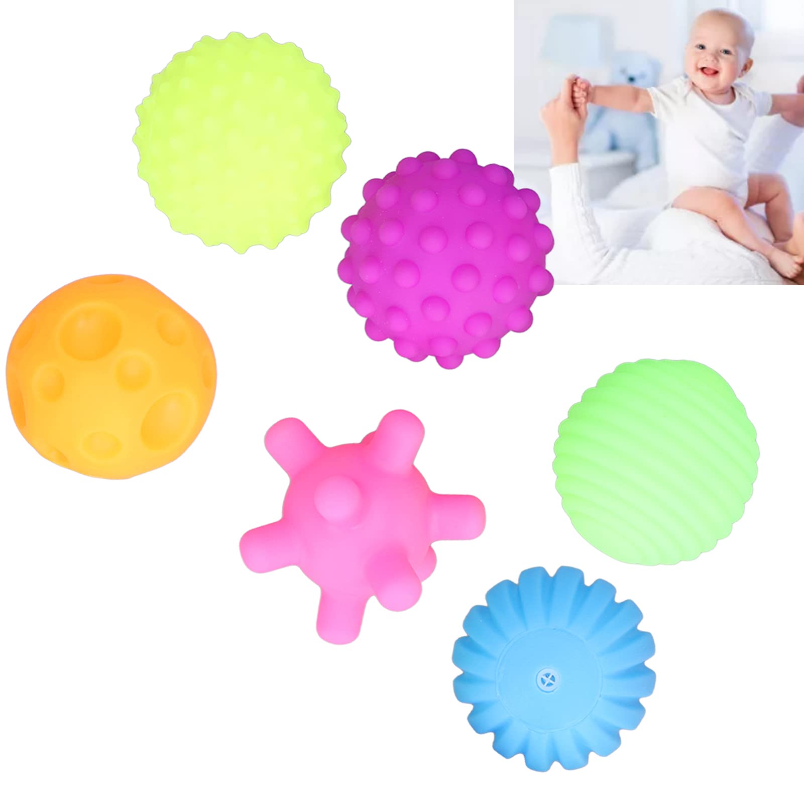 LBEC Textured Ball Set Multicolor Baby Sensory Ball Portable 6 Piece Toddler Home (Colorful)