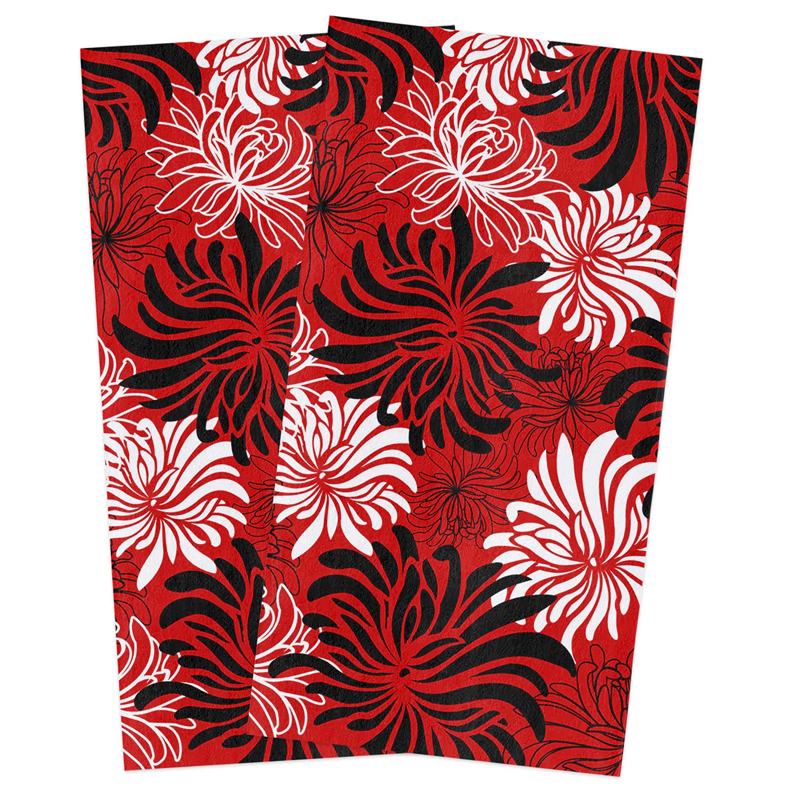 Kitchen Towels Set Black White Chrysanthemums Tea Towel Microfiber Absorbent Washable Flower Petals Red 2 Pack 18x28 Inches Absorbent Soft Cotton Dish Cloths Bar Towels & Tea Towels