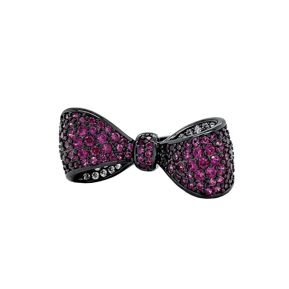 LAVINA Ribbon Bow CZ Ring For Women Bride's Wedding Proms Holiday Birthday (9, Red&Black)