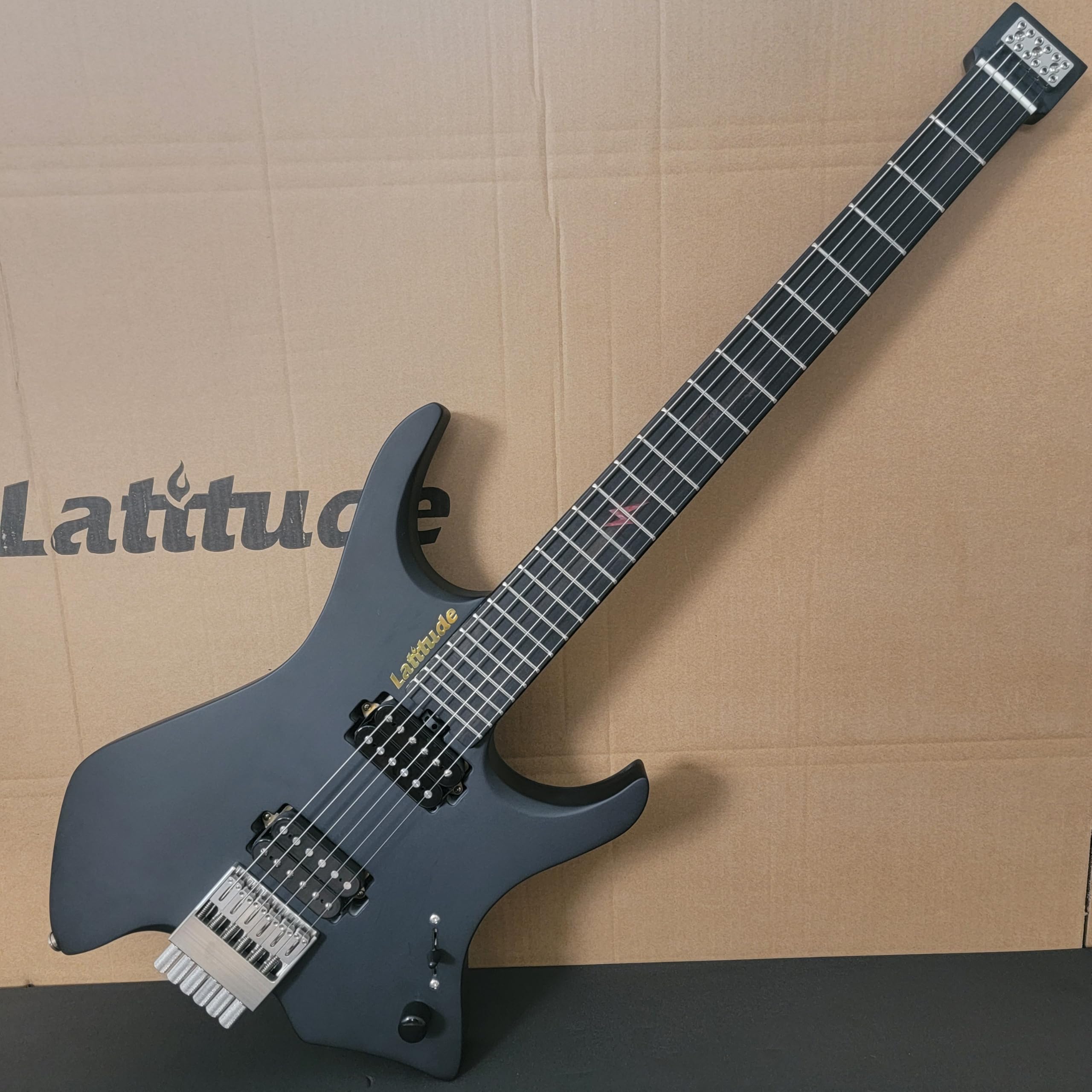 Latitude Cardinal Headless Electric Guitar 6 String Solid Body Travel Guitar with Gig Bag, Roasted ASH Body with H-H Pickups Guitar, Right, Transparent Finish Natural