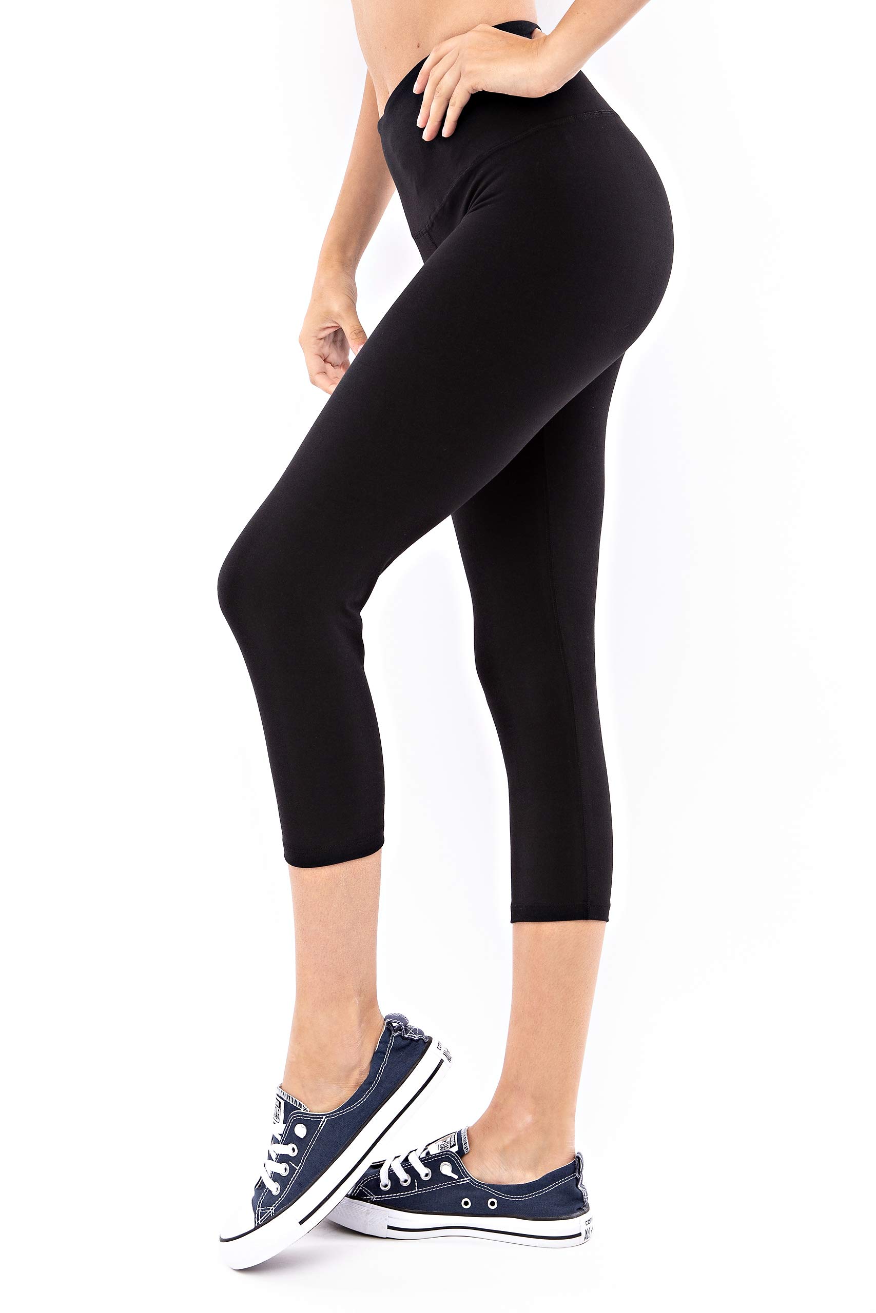 Hype Up Women's High Waisted Buttery Super Soft Capri Length Activewear Legging (S-3X) Black
