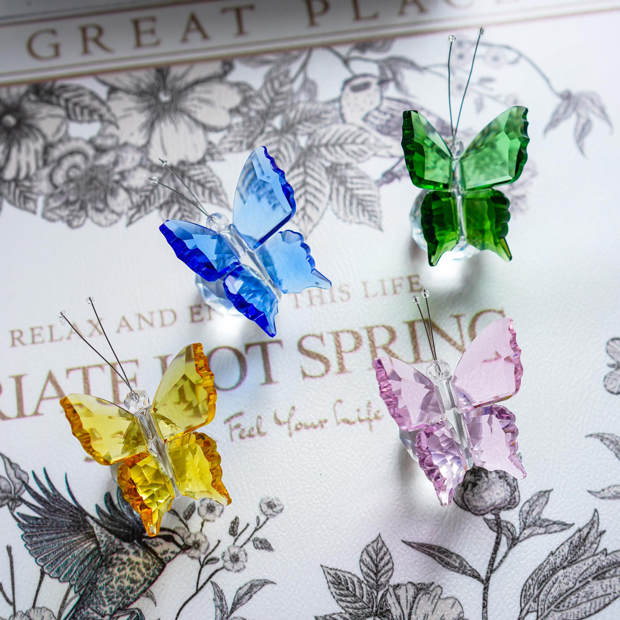 H&D HYALINE & DORA Crystal Flying Butterfly with Crystal Ball Base Figurine Collection Cut Glass Ornament Statue Animal Collectible Pack of 4