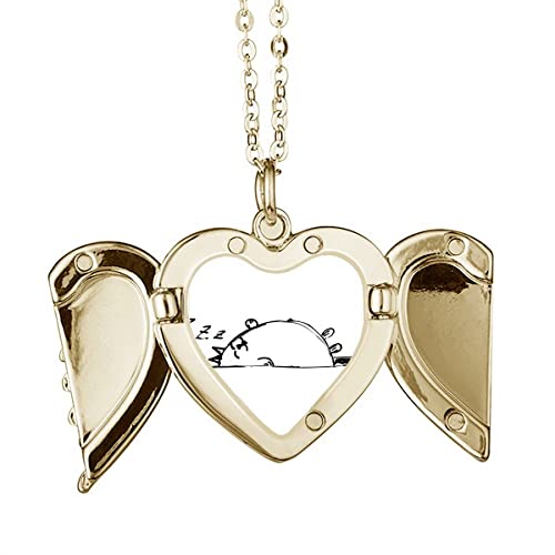 Lazy Cat Lying Line Art Deco Fashion Folded Wings Peach Heart Pendant Necklace