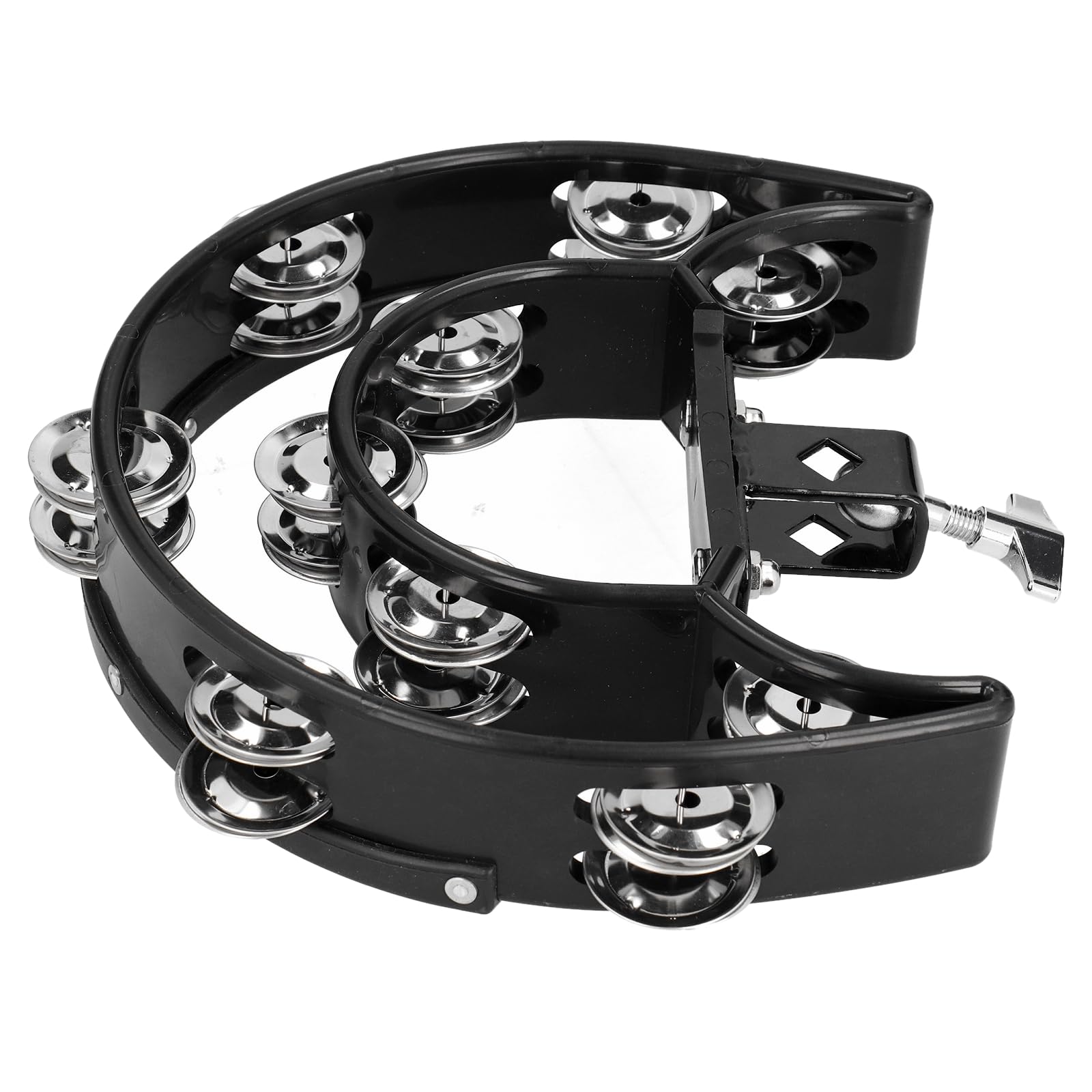 Hi Hat Tambourine Half Moon Hand Bell Rattle Double Row Bells with Mounting Bracket for Drummers Guitarists