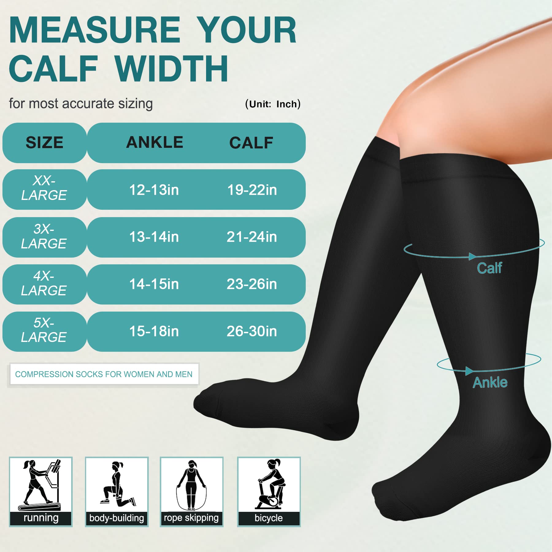 Iseasoo Plus Size Compression Socks for Men and Women-3 pairs Wide Calf Knee High Compression Stockings Support for Circulation,Nurses, Running 4XL