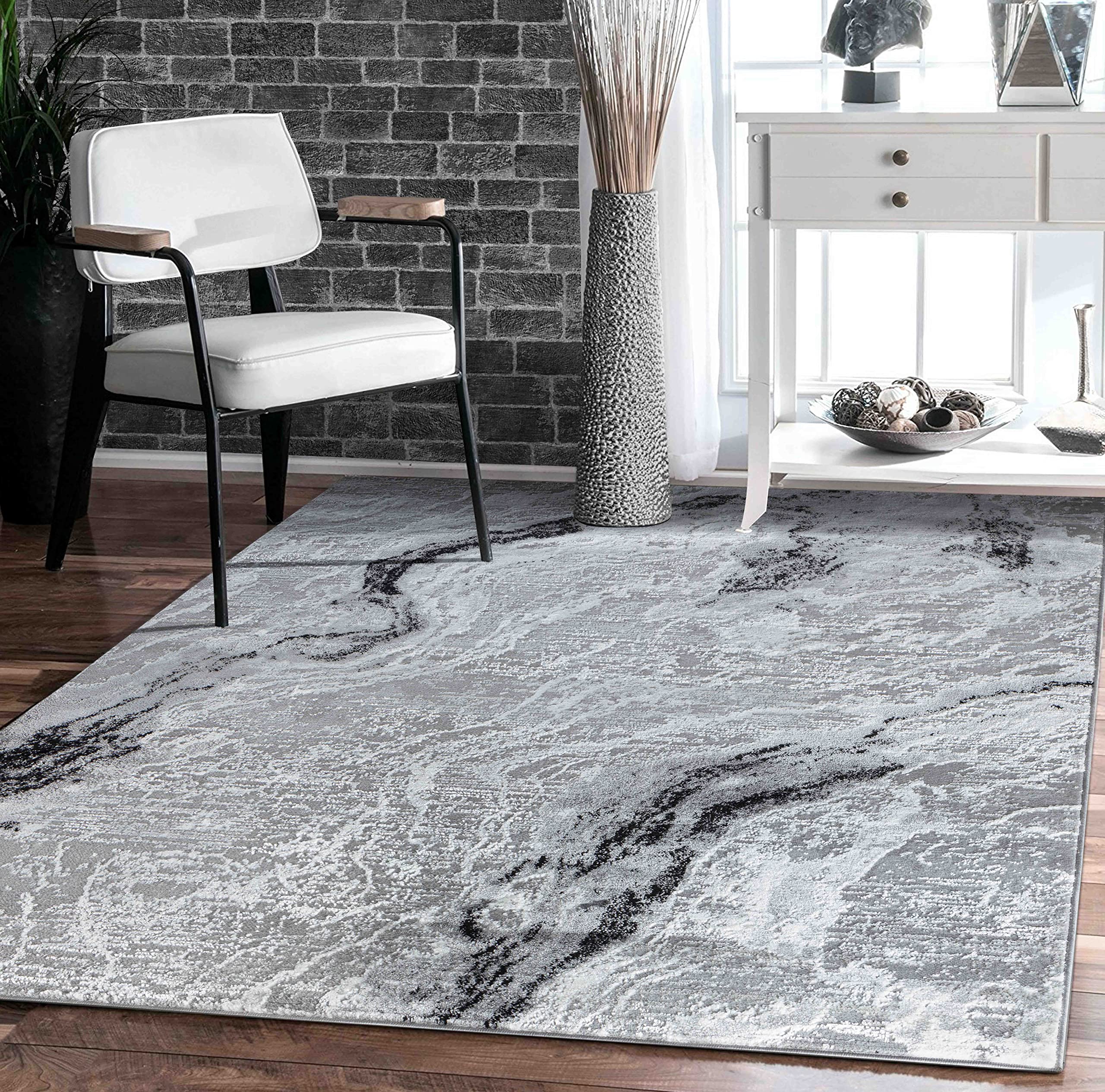 Glory Rugs Area Rug Abstract Modern Boxes Grey Black Turquoise Carpet Bedroom Living Room Contemporary Dining Accent Sevilla Collection 6614 (8x10, Dark Red)