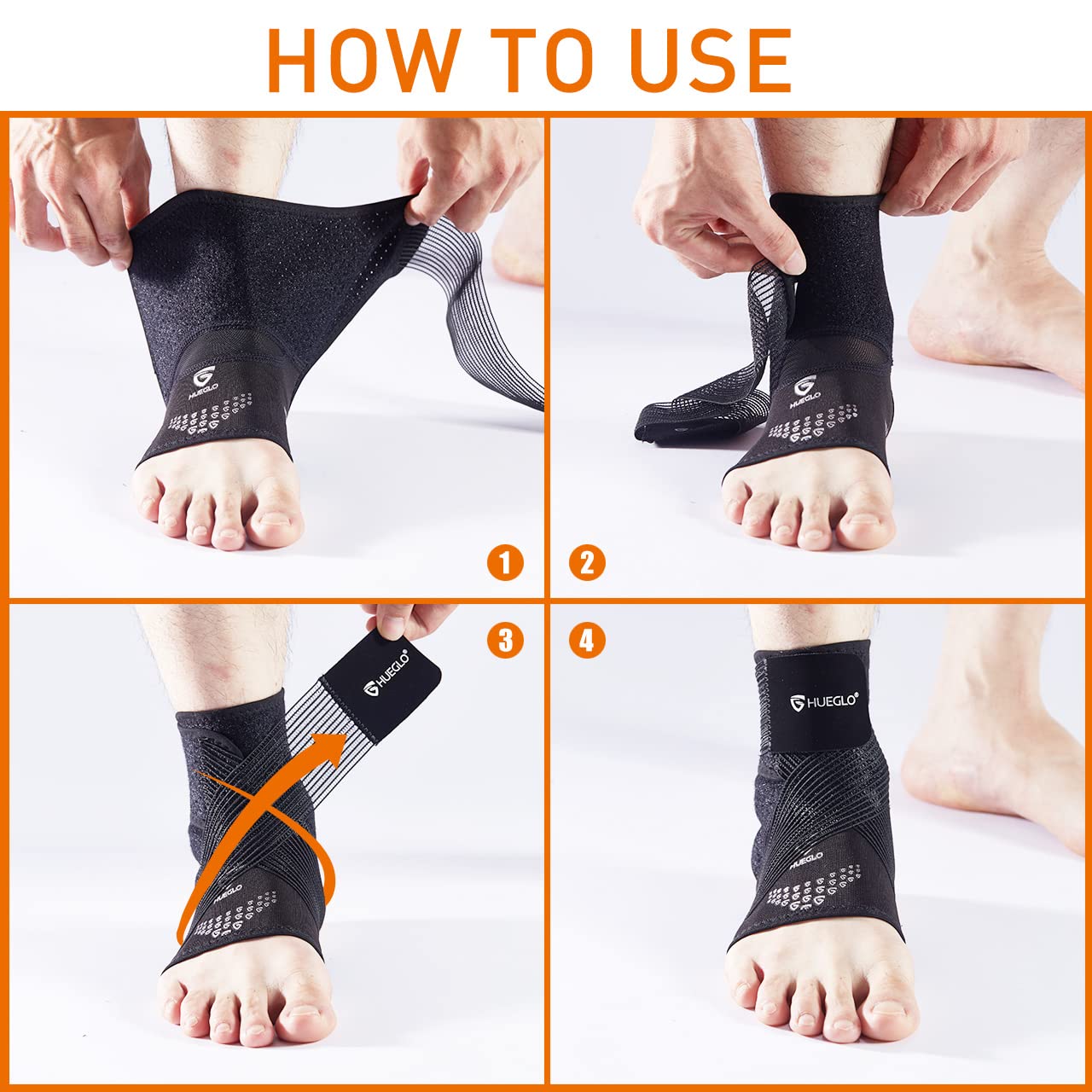 HUEGLO Ankle Brace,Ankle Support Brace for Sprained Ankle,Adjustable Ankle Compression Sleeve for Sports,Sprains,Injury Recovery,Ankle Stabilizer Brace for Women and Men,Medium