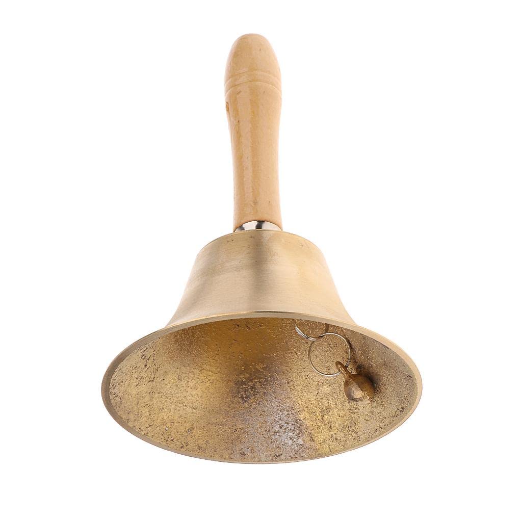 KLKCMS Exquisite Handmade Copper Hand Bell w/Wooden Handle Buddhist Handbell, 8 x 15cm