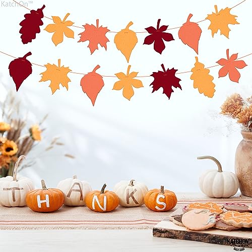 KatchOn, Felt Leaf Garland for Thanksgiving Decorations - 10 Feet, No DIY | Felt Fall Garland for Fall Decorations for Home | Fall Leaf Banner Garland, Felt Leaves Garland | Thanksgiving Banner