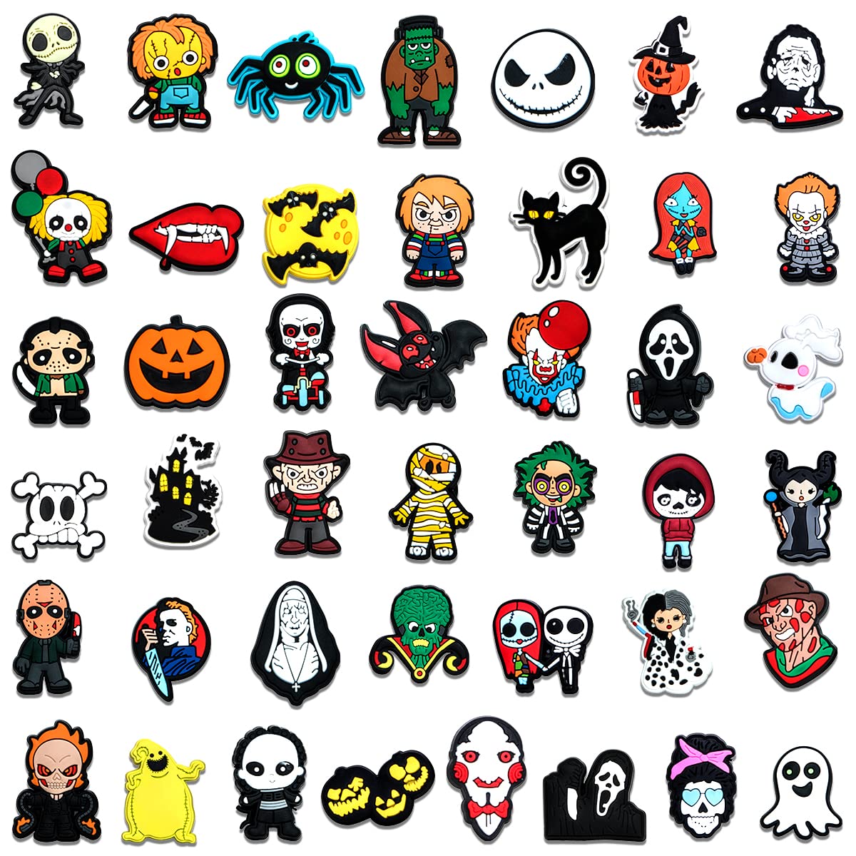Halloween Shoe Charms 45 PCS Horror Charms,Horror Movie Charms,Scary Charms Gifts,Pumpkin,Michael Myers,Gothic,Witch,Teens/Childs Accessories Charms
