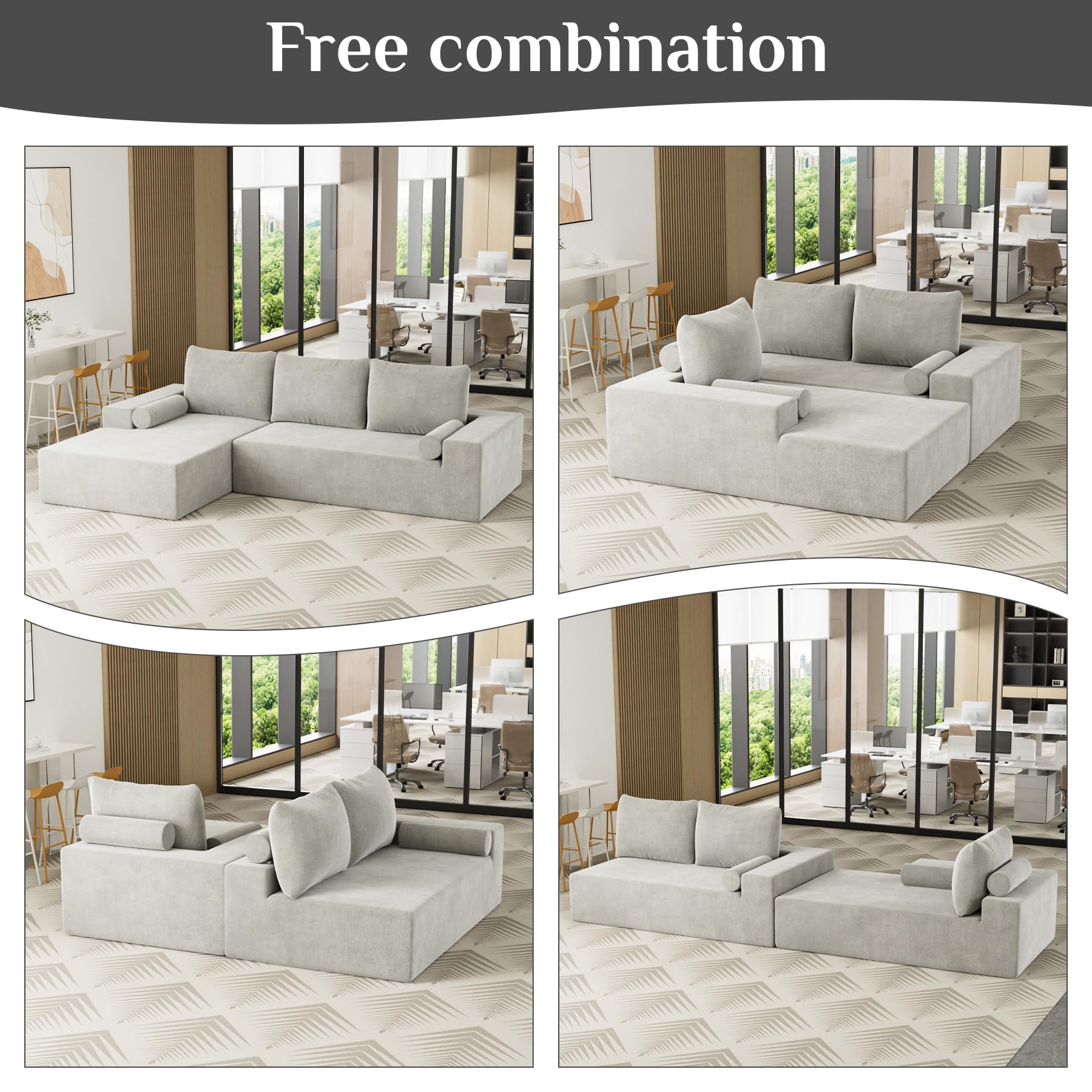 OUYESSIR L-Shape Modular Sectional Sofa Couch Set, 105" Modern Chenille Minimalist Couch, Upholstered Corner Cloud Sofa Sleeper for Living Room, Bedroom, 2 PC Free Combination, Grey