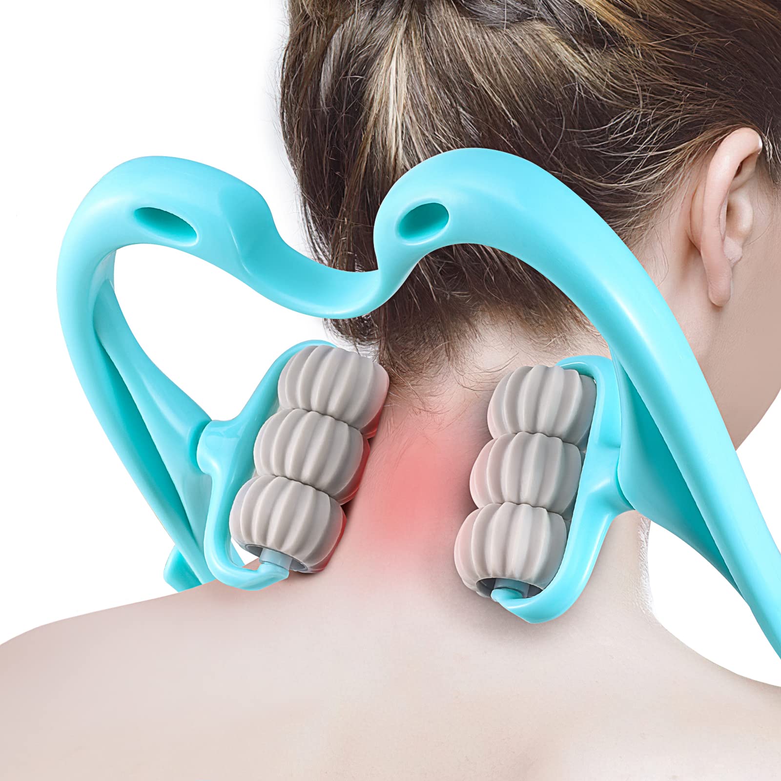 KXK Neck Massager, Trigger Point Massager Tool for Pain Relief deep Tissue, Handheld Shoulder Massager with 6 Wheel Pressure Point Suitable for Legs Waist Neck and Shoulder Relaxer